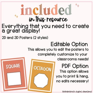 2D + 3D Shape Posters, Boho Rainbow Decor Bundle, Editable Posters ...