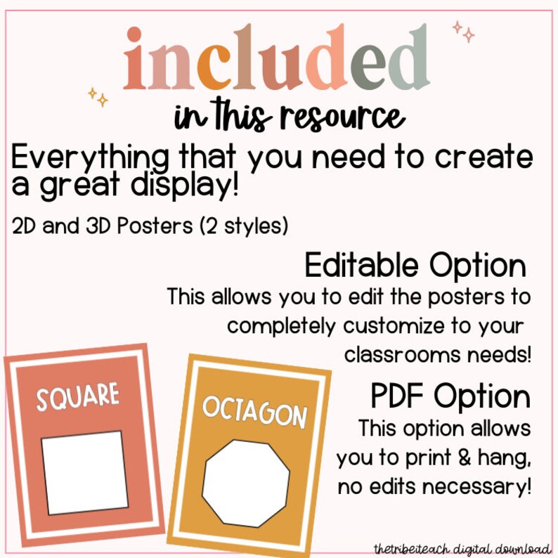 2D 3D Shape Posters, Boho Rainbow Decor Bundle, Editable Posters, Boho ...