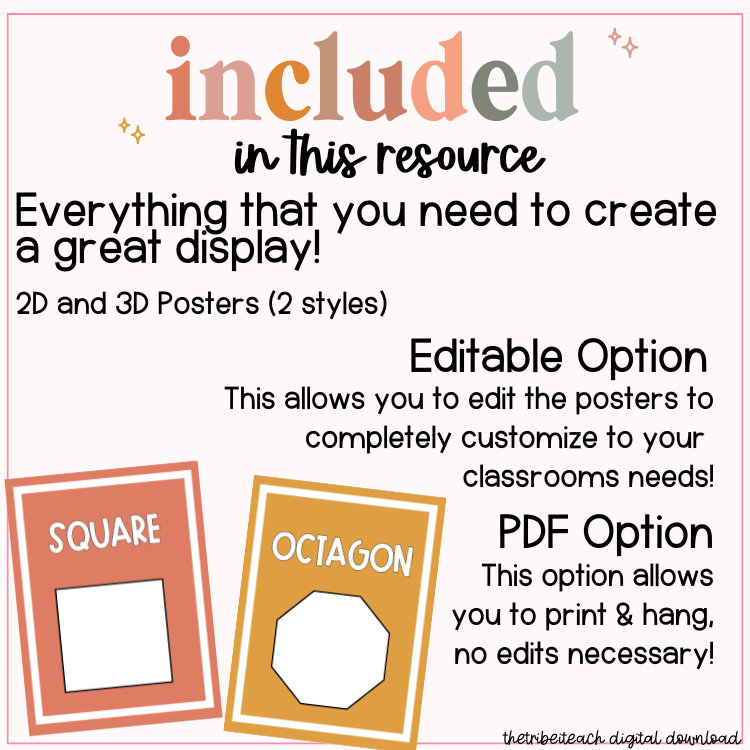 2D + 3D Shape Posters, Boho Rainbow Decor Bundle, Editable Posters ...