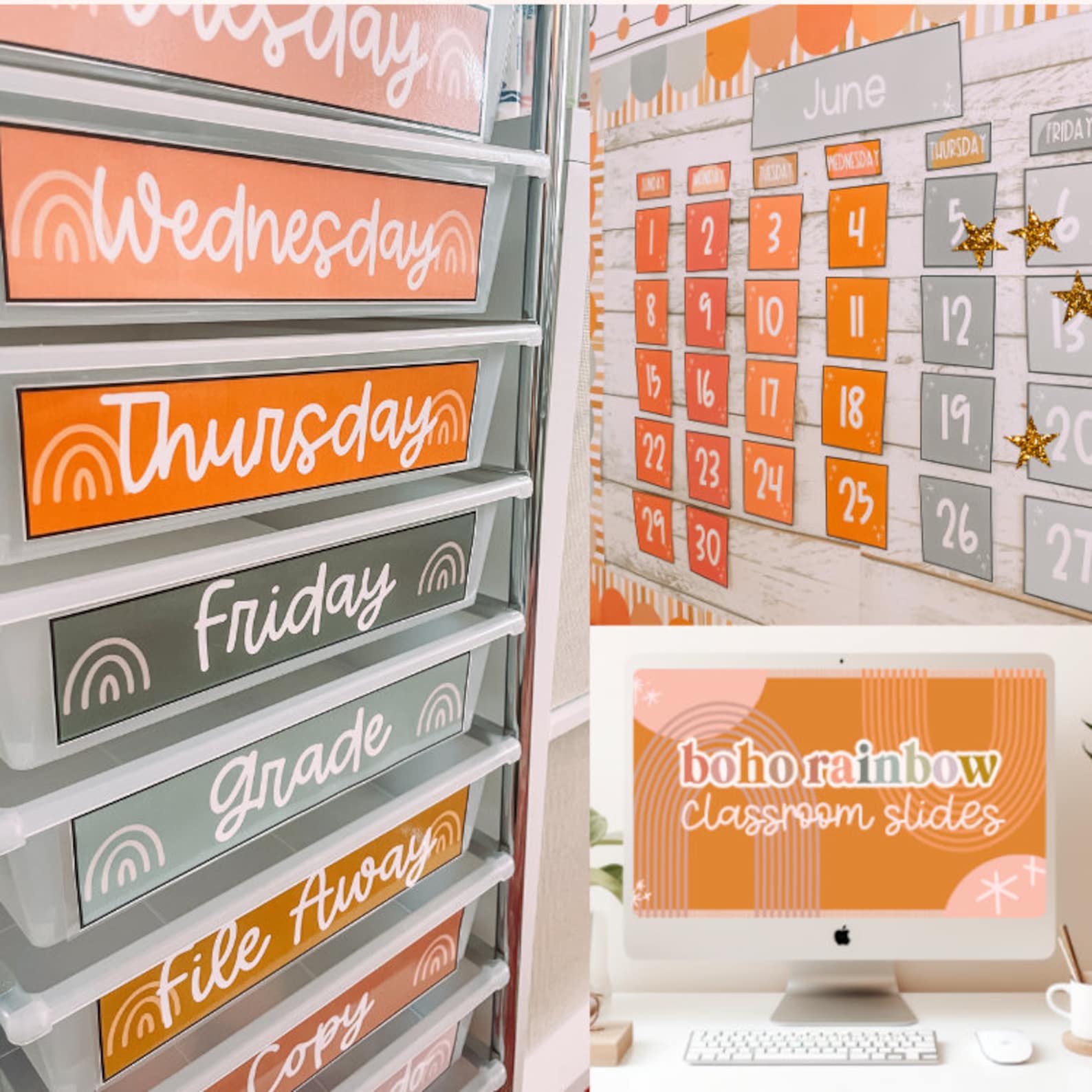 Boho Rainbow Classroom Decor Bundle, Editable, Calm Classroom Decor ...