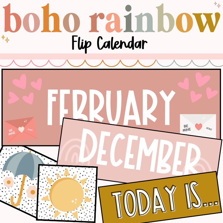 Flip Calendar, Classroom Calendar, Boho Rainbow, Classroom Organization ...
