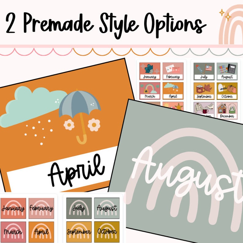 Classroom Labels, Monthly Labels, Boho Rainbow, Classroom Organization ...