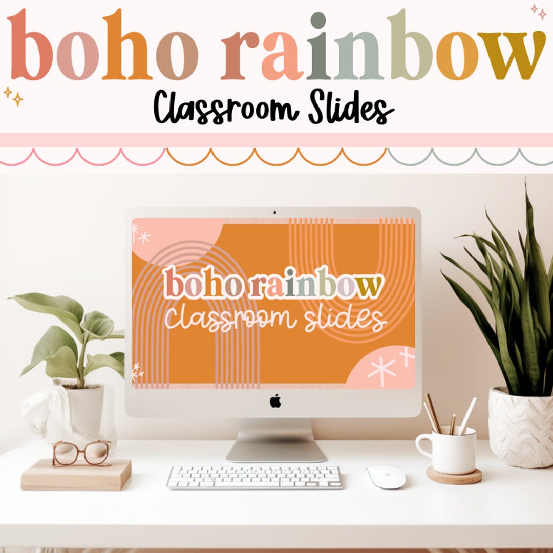 Classroom Slides, Daily Slides, Boho Rainbow, Classroom Organization ...