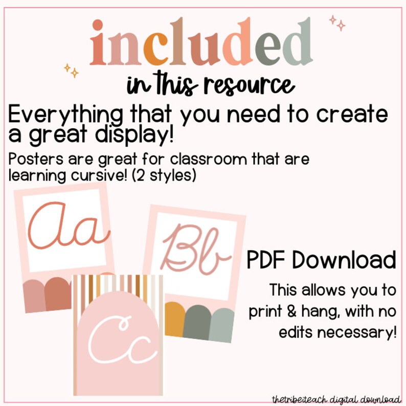 Cursive Alphabet Posters, Boho Rainbow, Decor Bundle, Calm Classroom ...