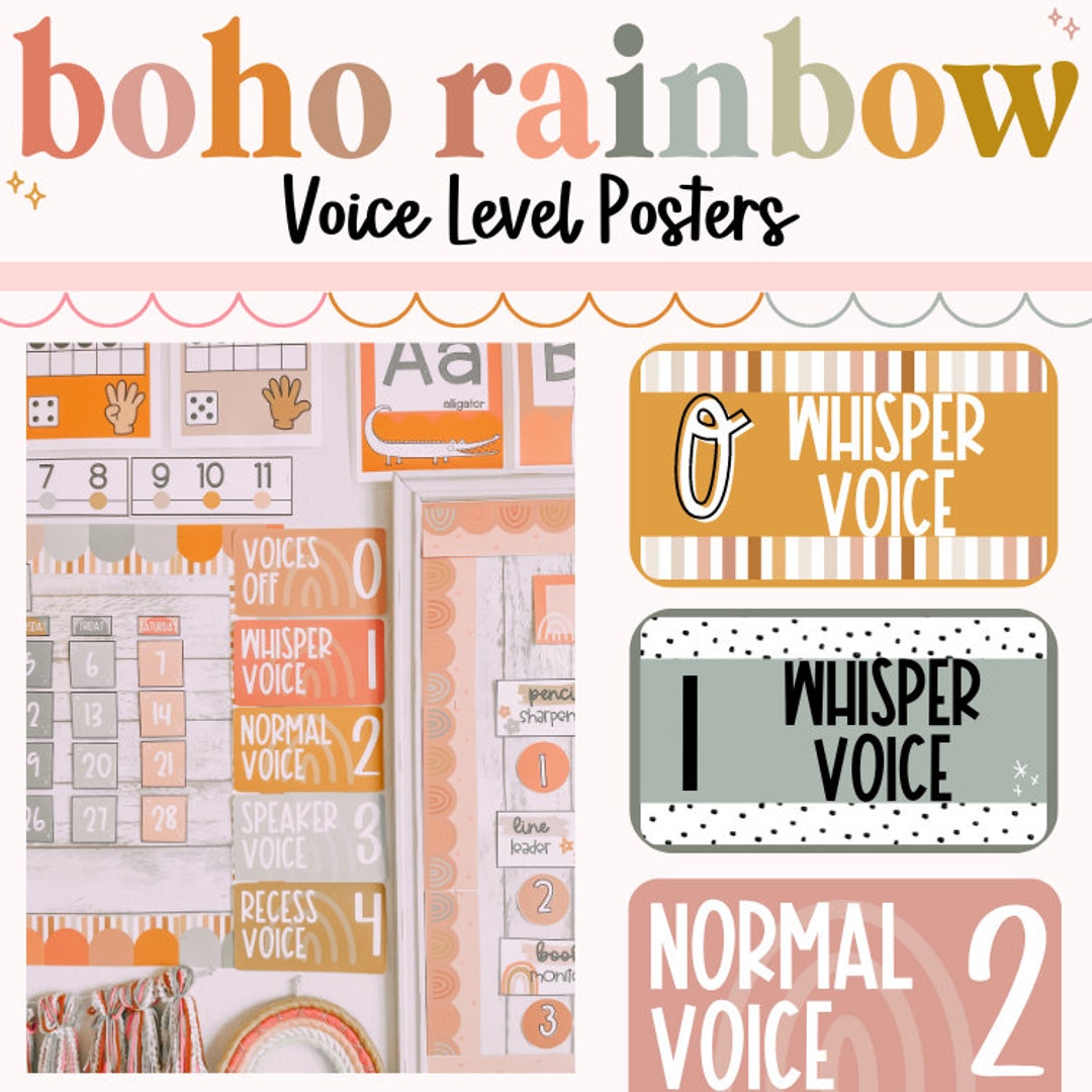 Voice Level Posters, Editable Posters, Boho Rainbow, Classroom ...