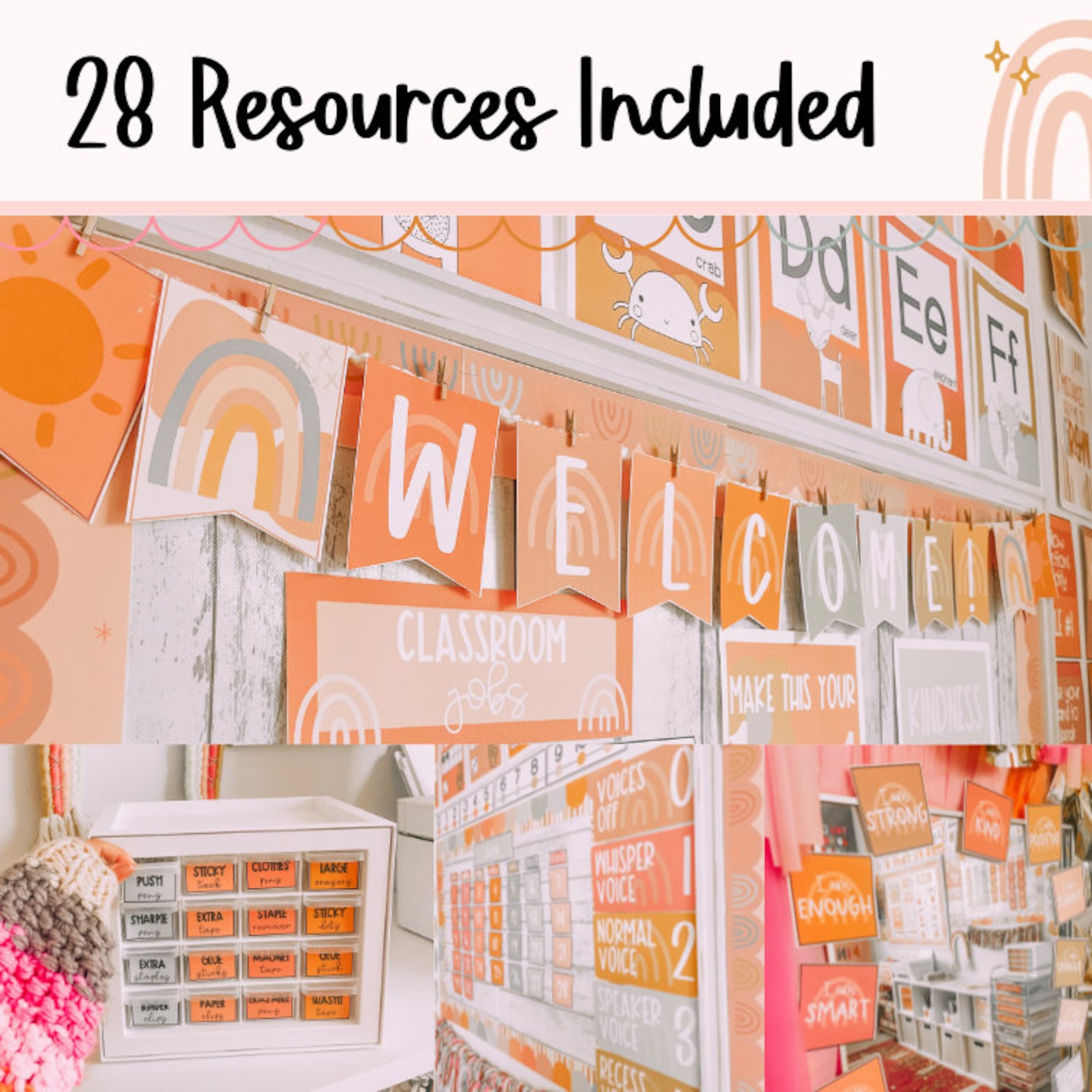 Boho Rainbow Classroom Decor Bundle, Editable, Calm Classroom Decor, Classroom Organization ...