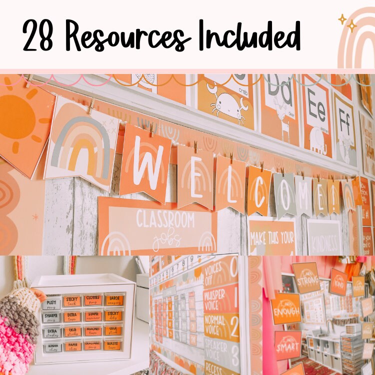 Boho Rainbow Classroom Decor Bundle, Editable, Calm Classroom Decor ...