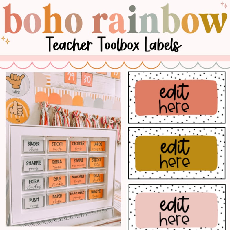 Teacher Toolbox, Editable Labels, Toolbox Labels, Boho Rainbow ...