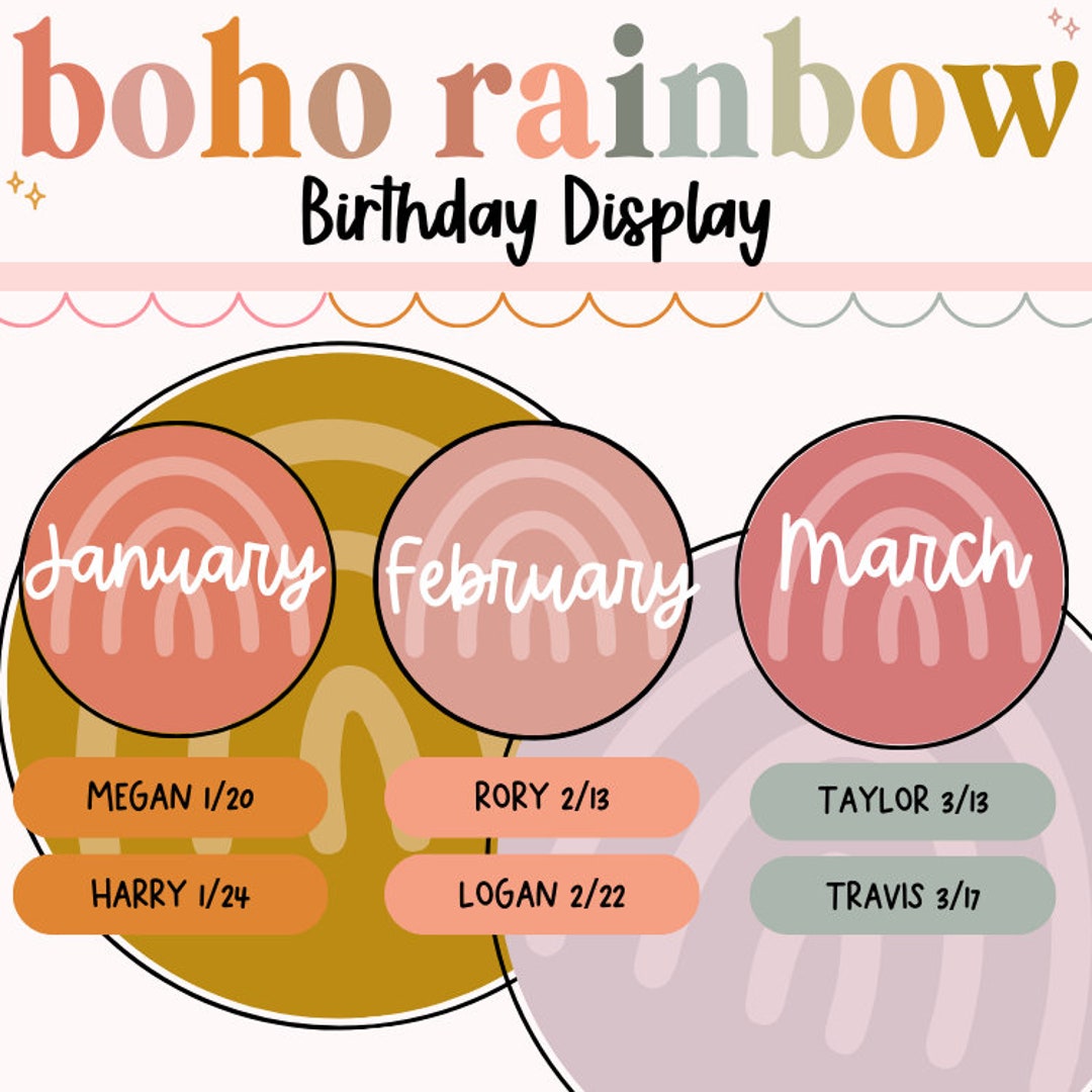 Birthday Display, Classroom Birthday Display, Boho Rainbow, Decor ...
