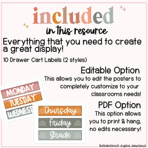 10 Drawer Cart Labels, Boho Rainbow, Decor Bundle, Calm Classroom Decor ...