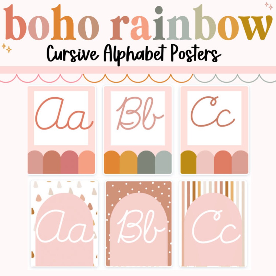 Cursive Alphabet Posters, Boho Rainbow, Decor Bundle, Calm Classroom ...