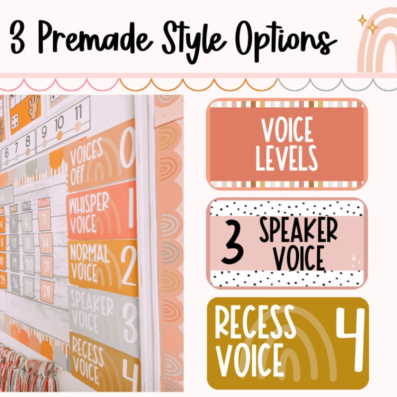 Voice Level Posters, Editable Posters, Boho Rainbow, Classroom ...