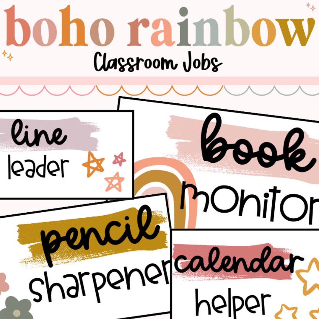 Classroom Jobs, Class Jobs, Boho Rainbow, Decor Bundle, Calm Classroom ...