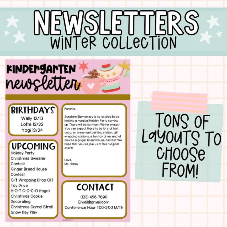 Winter Newsletters, Newsletter Template, Class Newsletter, Editable ...
