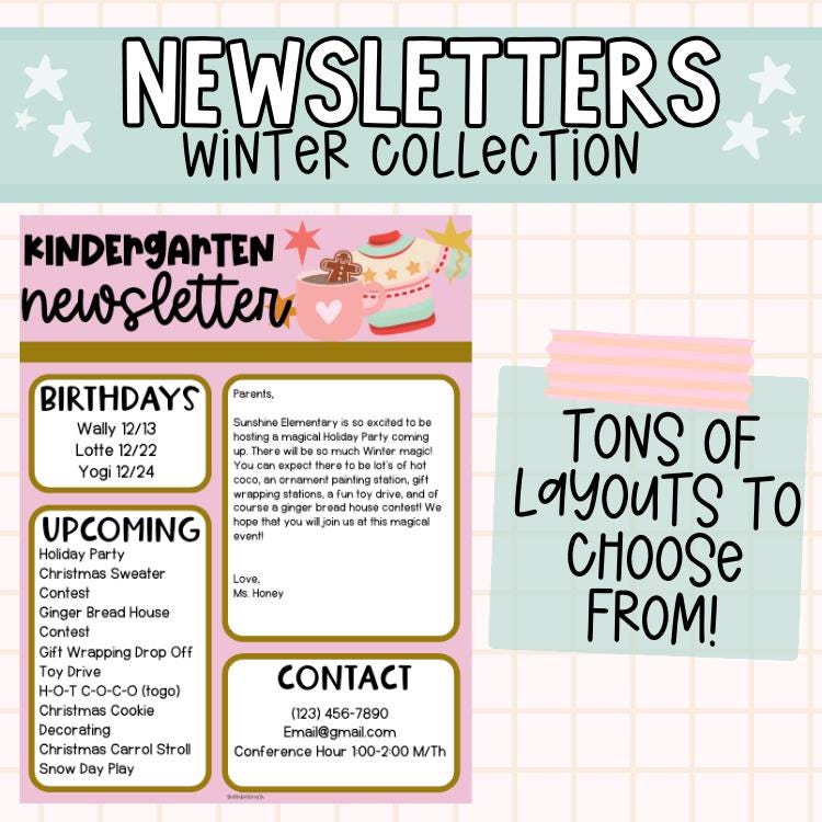 Winter Newsletters, Newsletter Template, Class Newsletter, Editable ...