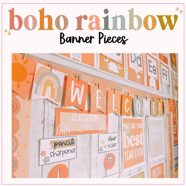 Banner Pieces, Classroom Banner, Boho Rainbow, Classroom Organization ...