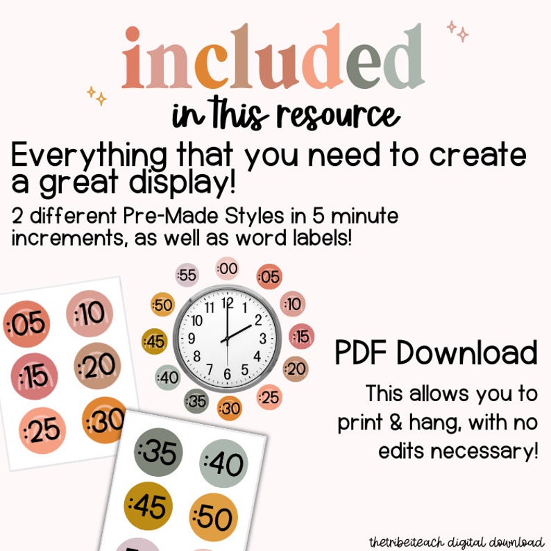 Classroom Clock Labels, Clock Labels, Boho Rainbow, Decor Bundle, Calm ...