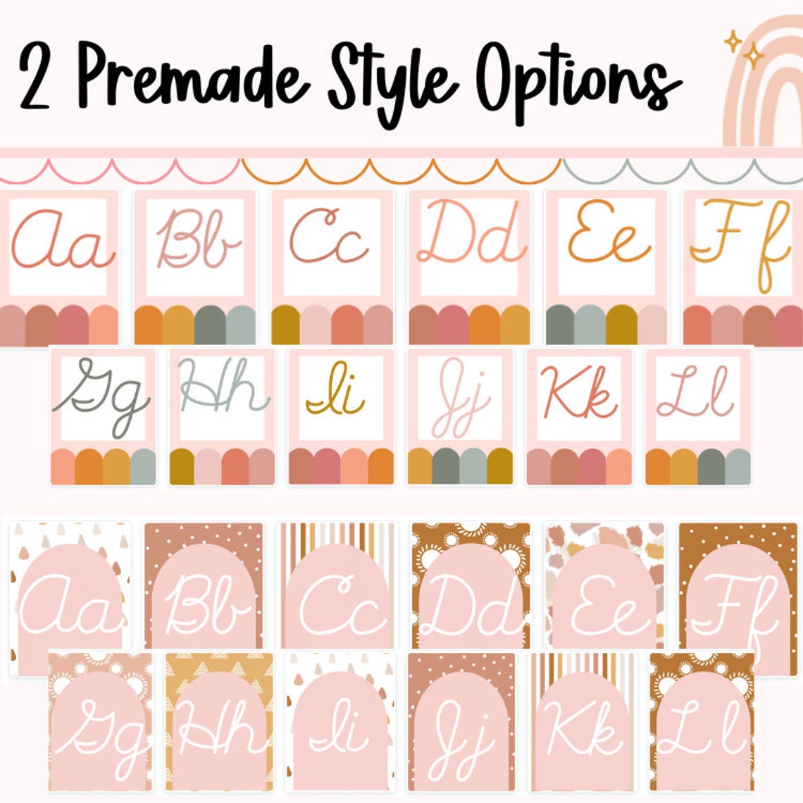 Cursive Alphabet Posters, Boho Rainbow, Decor Bundle, Calm Classroom ...