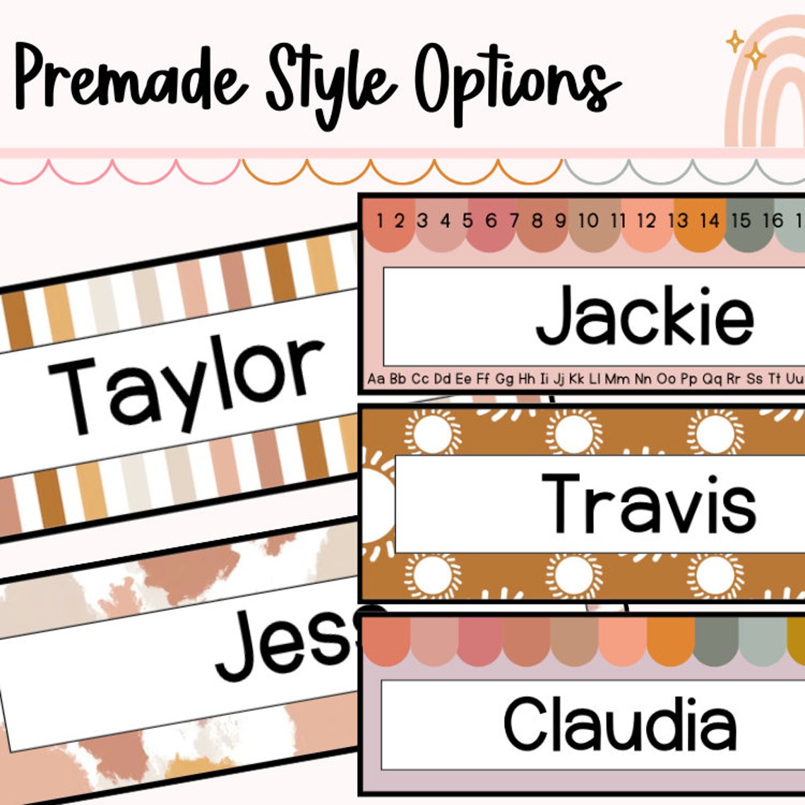 Classroom Name Tag, Student Name Plate, Editable, Boho Rainbow ...