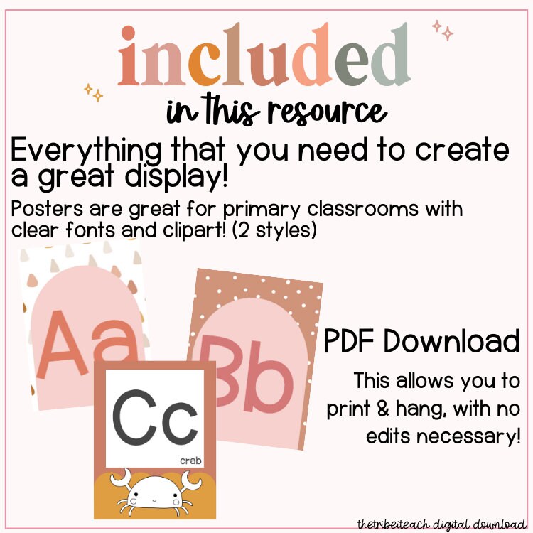 Primary Alphabet Posters, Boho Rainbow, Decor Bundle, Calm Classroom ...