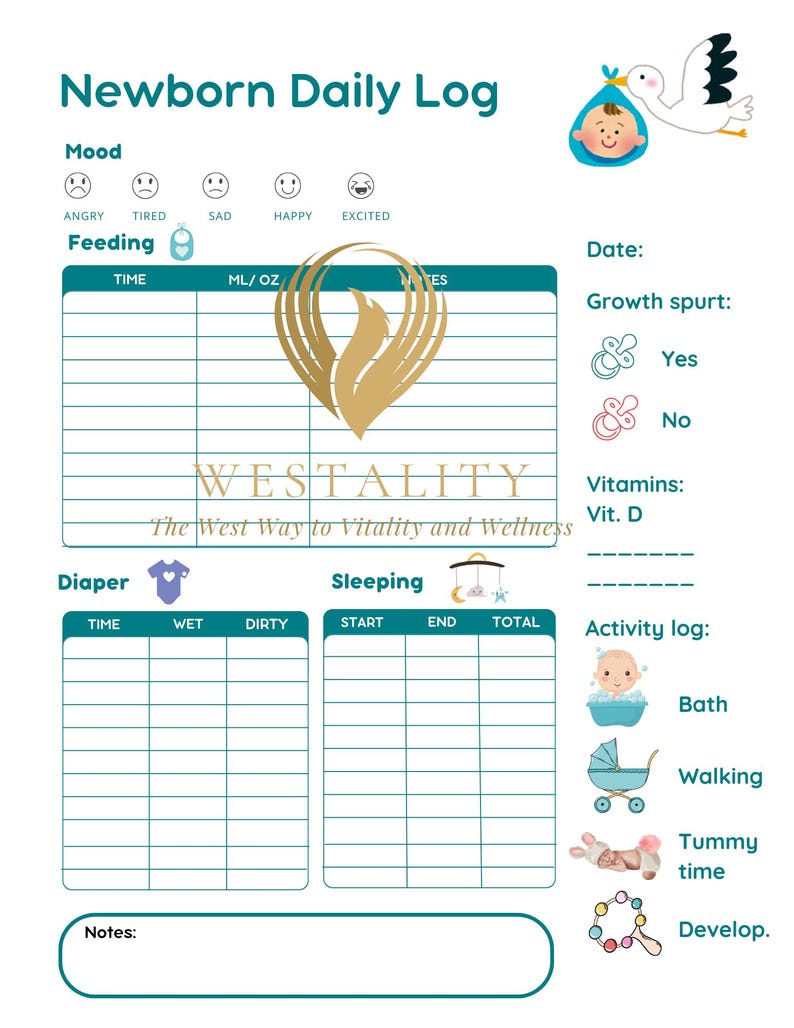 NEWBORN DAILY LOG 3 Colors, Baby Feeding Log, Baby Tracker, Newborn ...