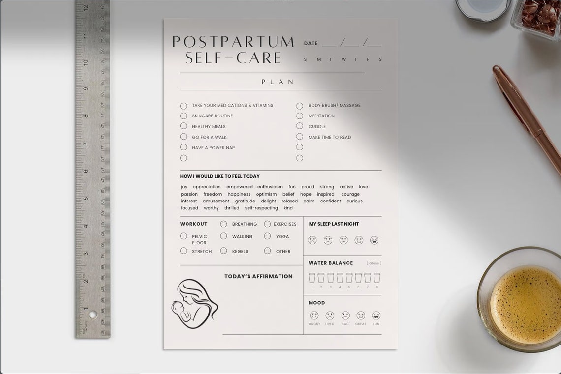 Printable Postpartum Self-care Plan and Notes L Daily Care Tracker L ...