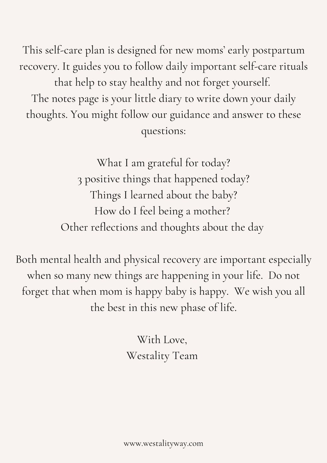 Printable Postpartum Self-care Plan and Notes L Daily Care Tracker L ...