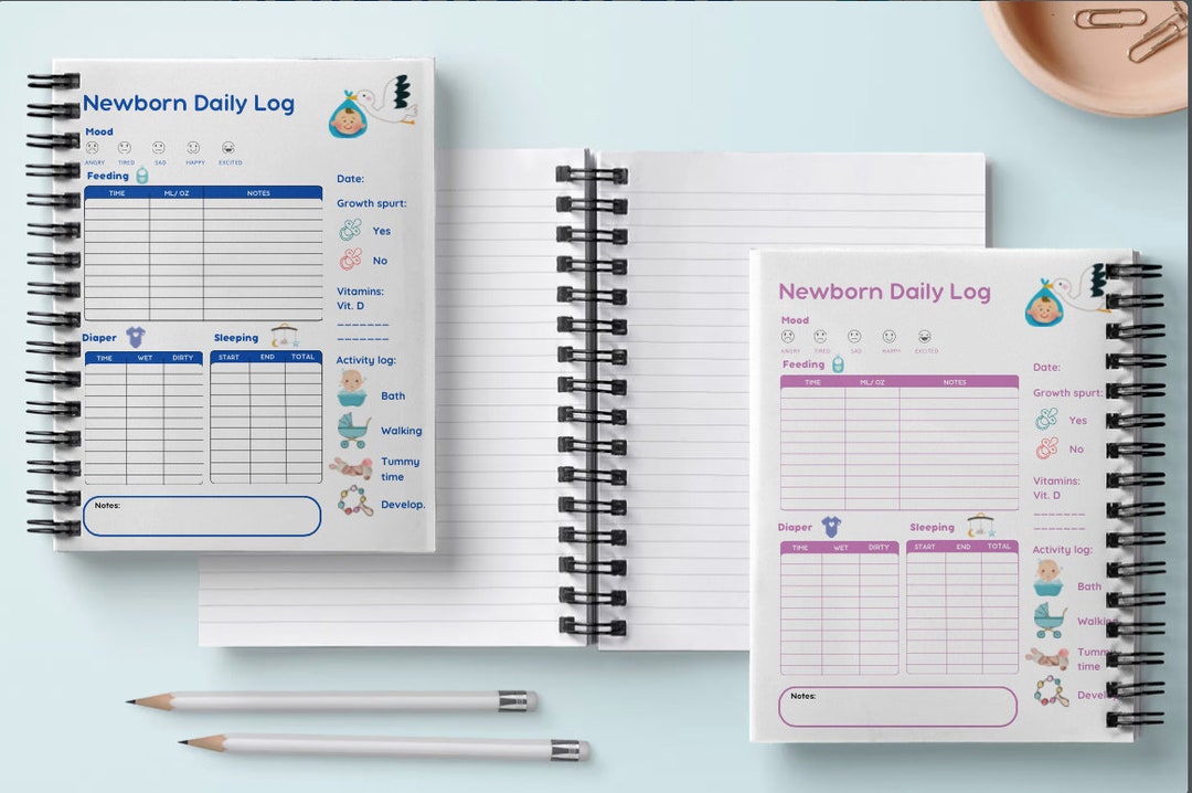 NEWBORN DAILY LOG- 3 Colors, Baby Feeding Log, Baby Tracker, Newborn ...