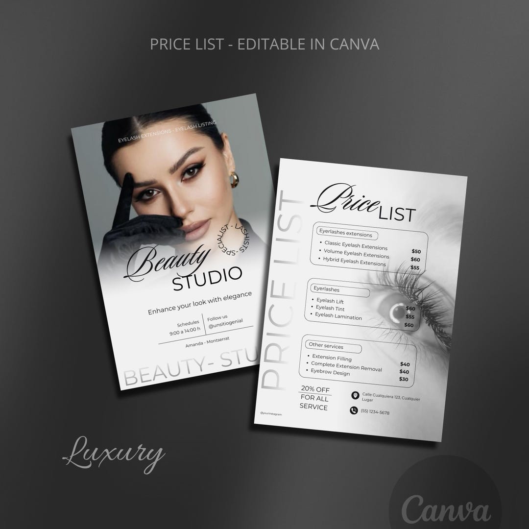 Price List Flyer Template for Lash Artist / Lash Tech / Instagram ...