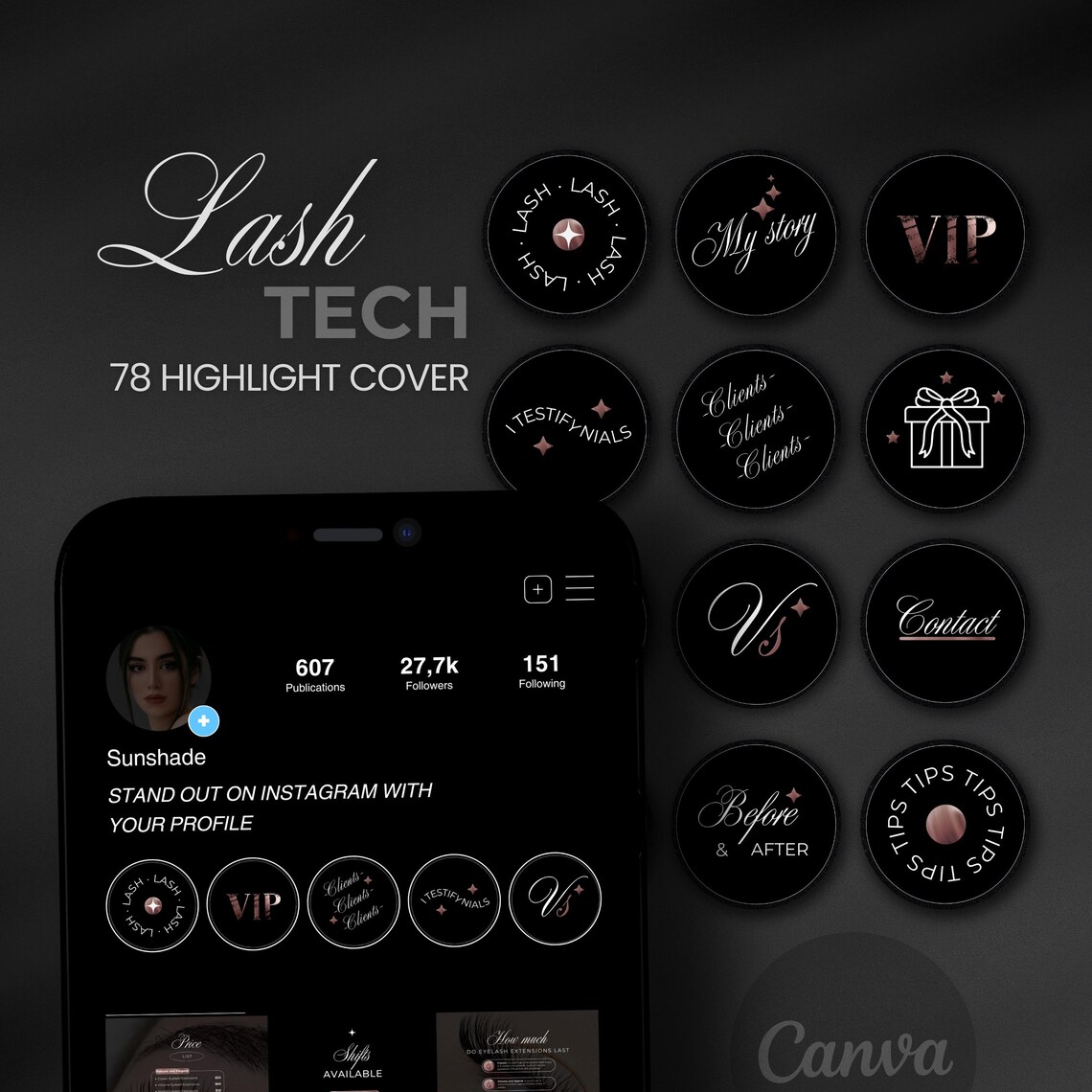Instagram Highlight Covers Lash Tech Artist Rose Gold Luxury ...