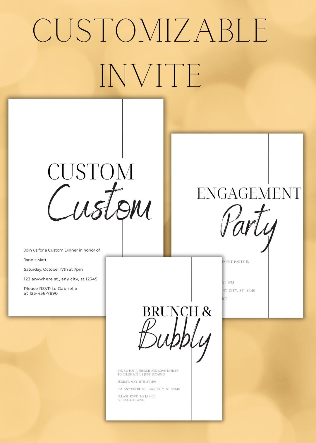 Black Line Invite | Black | Wedding Invite | Engagement Party | Custom ...