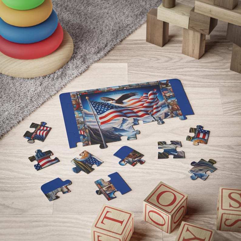 Kids' Puzzle, Patriotic American Flag Eagle Statue, 30 Piece Jigsaw ...