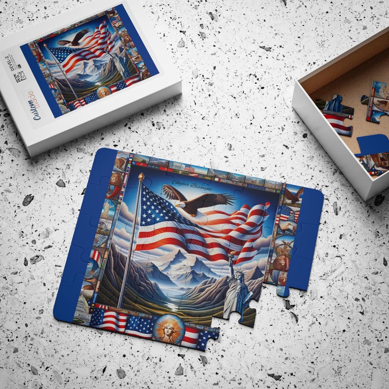 Kids' Puzzle, Patriotic American Flag Eagle Statue, 30 Piece Jigsaw ...