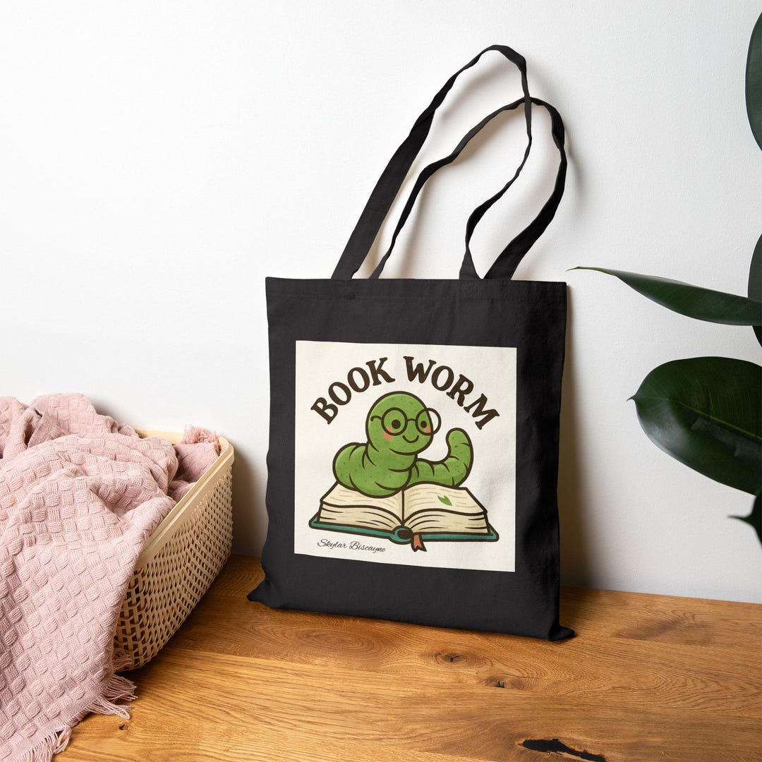 Book Worm Canvas Tote Bag, Eco-friendly Bag, Literary Gift, Reading ...