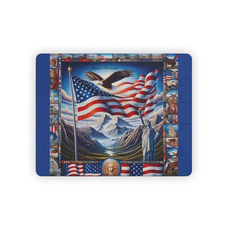 Kids' Puzzle, Patriotic American Flag Eagle Statue, 30 Piece Jigsaw ...
