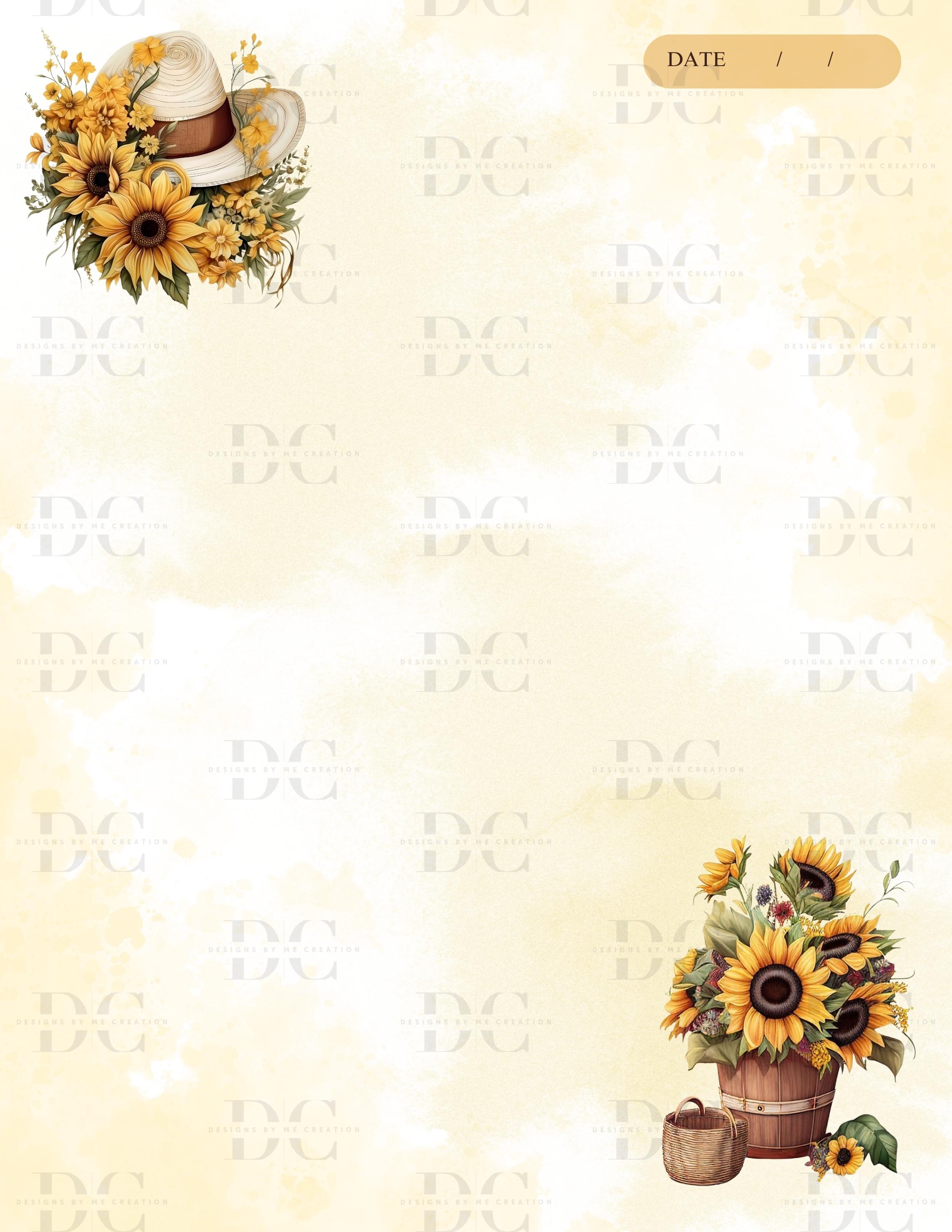 Sunflower Printable Stationery, Digital Stationery, Downloadable ...