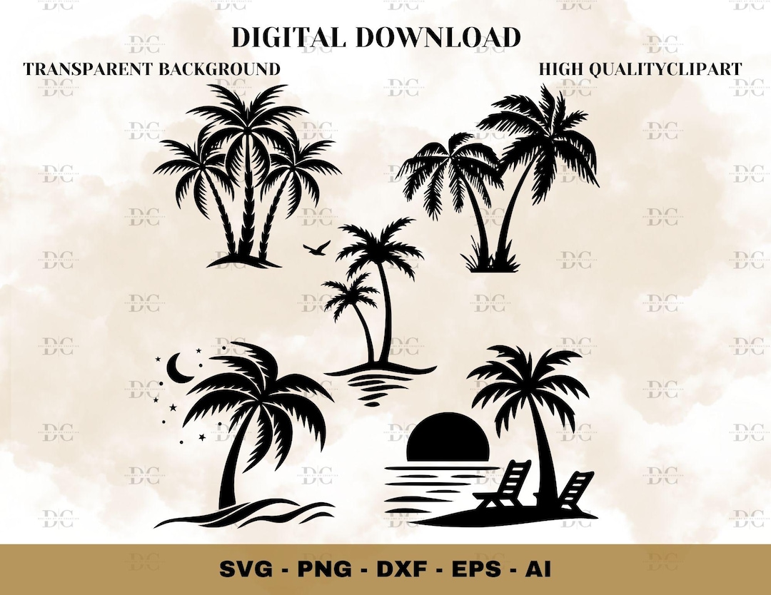 Palms SVG Png Ai Eps Dxf, Silhouette Stencil High Resolution Design ...