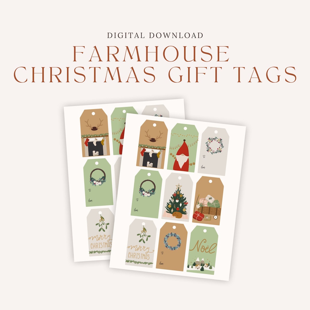 Farmhouse Christmas Gift Tags, Seasonal Labels, Download Printable Gift ...