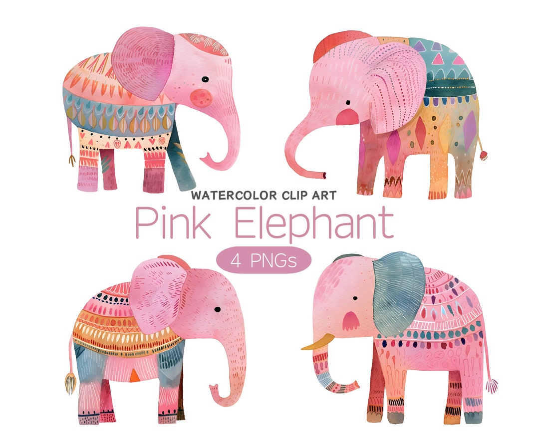 Pink Elephant Clipart, Set of 4, PNG, Instant Digital Download ...