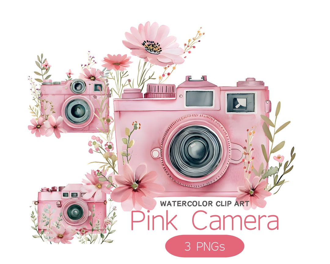Pink Camera Clipart, Set of 3, PNG, Instant Digital Download ...