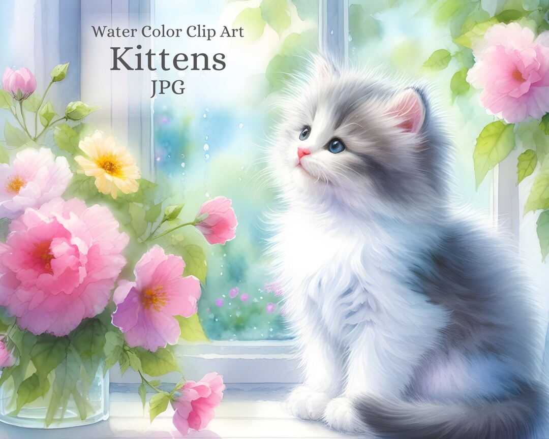 Watercolor Clipart, Cute Kittens, JPG, Set of 8, Digital Downloads - Etsy