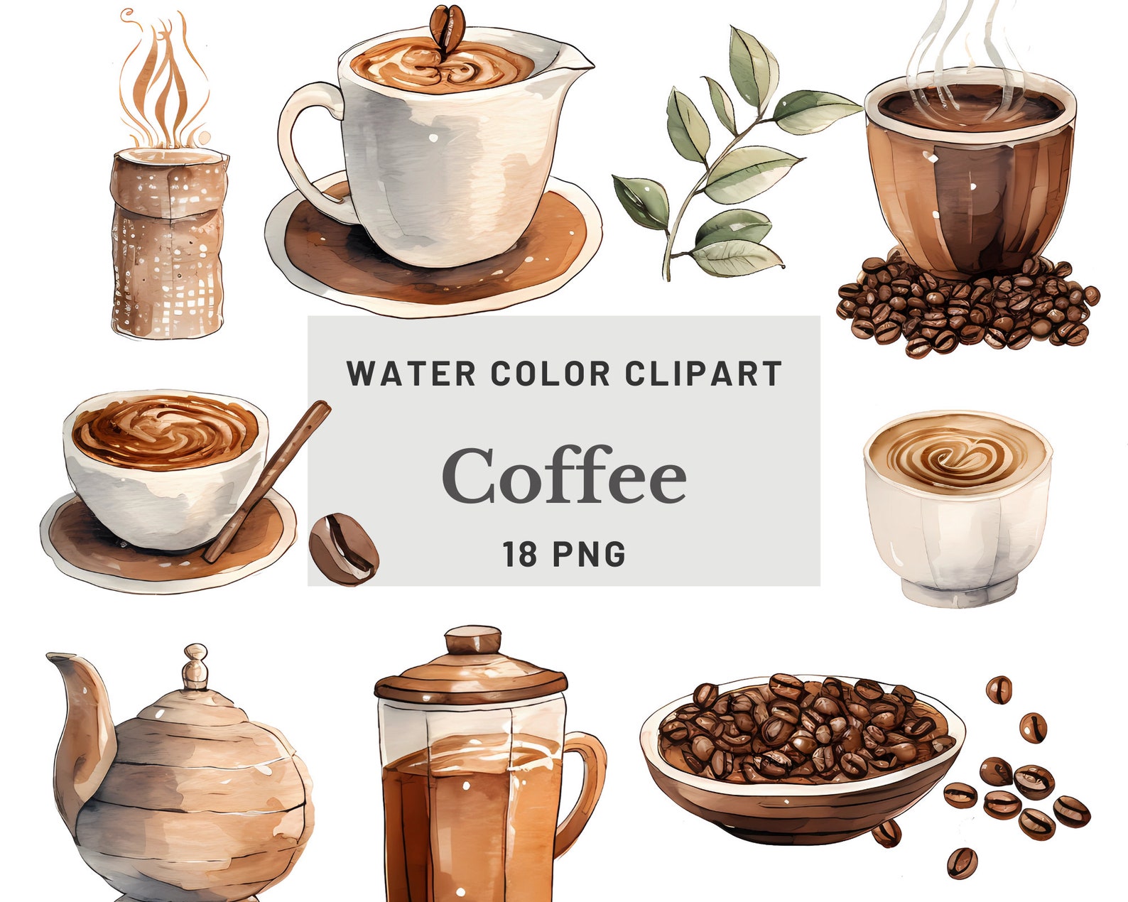Watercolor Coffee Clipart, Coffee Clipart Bundle, Drinks Clipart, PNG ...