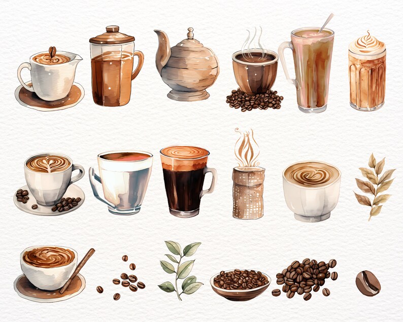 Watercolor Coffee Clipart, Coffee Clipart Bundle, Drinks Clipart, PNG ...