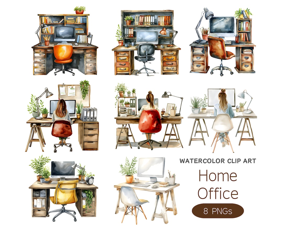 Home Office Clipart, Watercolor Home Office, Office Png, Desk, Home ...