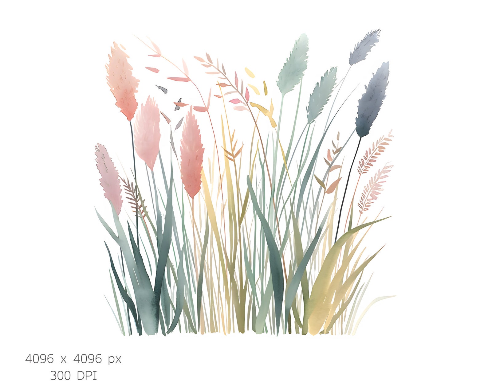 Water Color Grass Clipart, Set of 5, PNG, Pastel Grass, Botanical ...