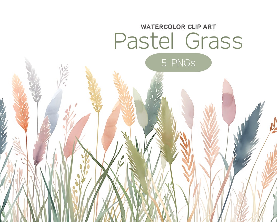 Water Color Grass Clipart, Set of 5, PNG, Pastel Grass, Botanical ...