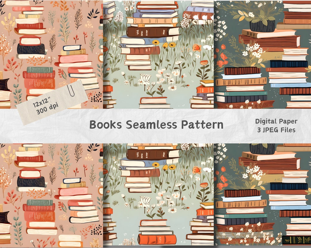 Books Digital Paper, Seamless Books Digital Pattern, Digital Pattern ...