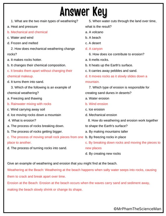 Worksheets Weathering And Erosion Weathering And