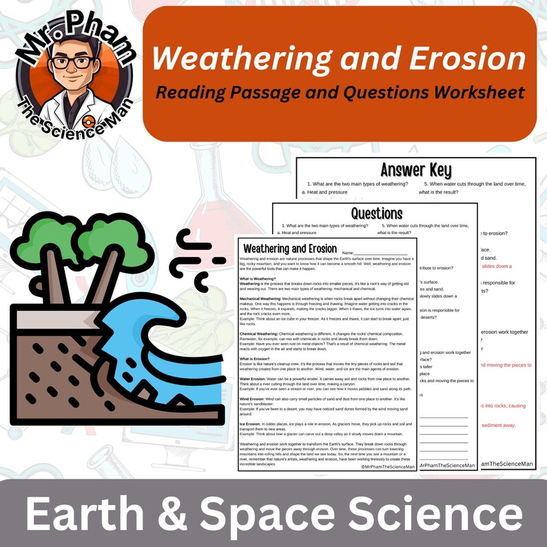 Weathering and Erosion Reading Passage and Questions Worksheet - Etsy