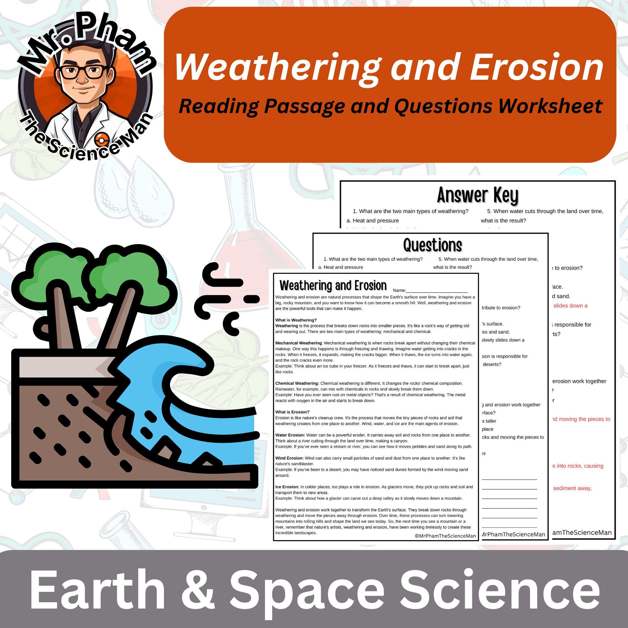 Weathering and Erosion Reading Passage and Questions Worksheet - Etsy
